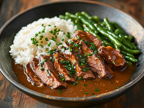 Classic Comfort Chuck Roast, English Pea Rice, Green Beans