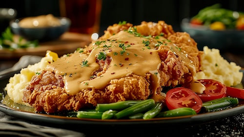 Cracker Crunch Chicken, Mashed Potatoes, Green Beans