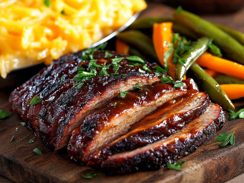 Molasses BBQ Brisket, Hash Brown Casserole, Vegetable Medley